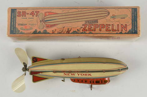 Strauss Tin Wind Up Flying Zeppelin Toy.