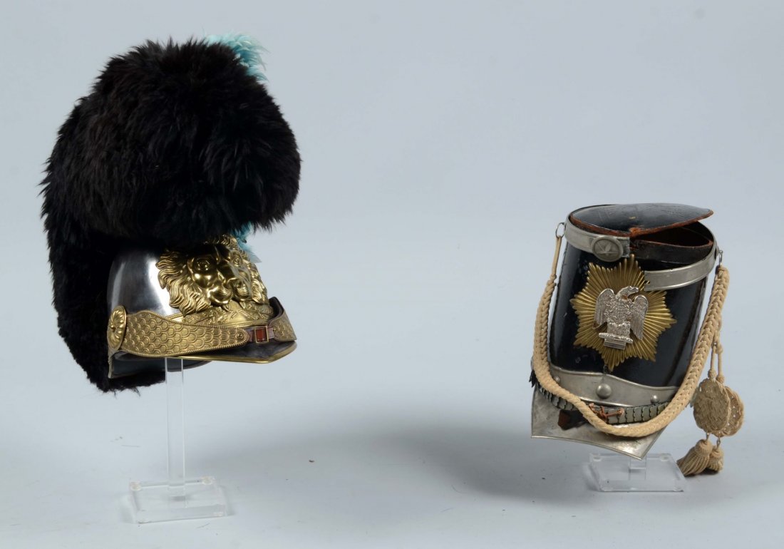 Lot of 2: French Shako & Reproduction Helmet.