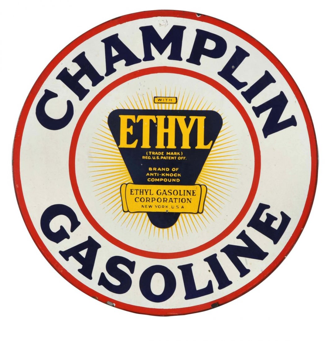 Champlin Gasoline with Ethyl Logo Porcelain Sign.