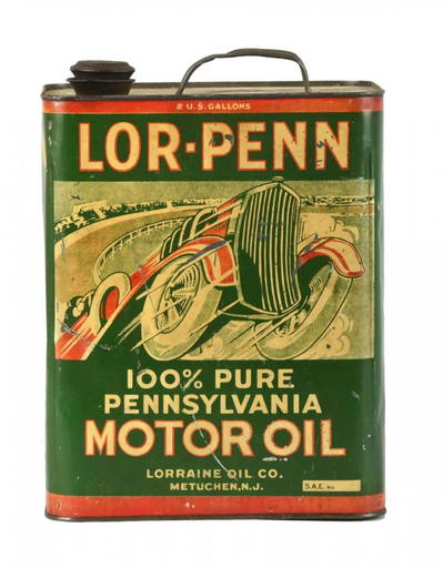 Lor Penn Motor Oil W/ Race Car Two Gallon Cans.