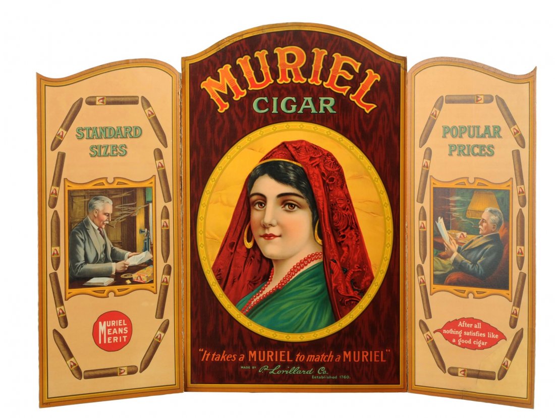 Large Muriel Cigar Trifold Advertising Sign.