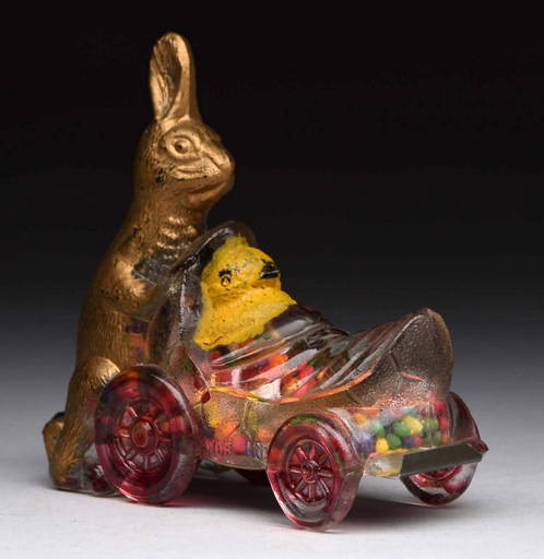 Rabbit Pushing Chick In Eggshell Cart Container.