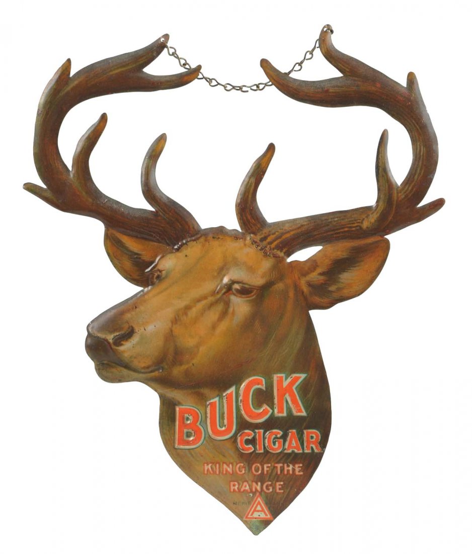 Buck Cigar Diecut Tin Litho Advertising Sign