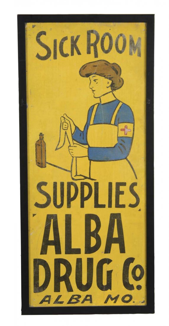 Ithaca Sign Works Alba Drug Co. Tin Advertising Sign
