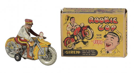 Tin Litho Marx Rookie Cop Motorcycle Wind Up Toy.