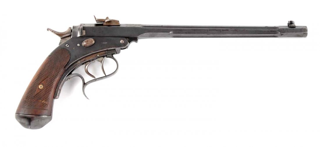 (c) German Scharfenberg Single Shot Target Pistol.