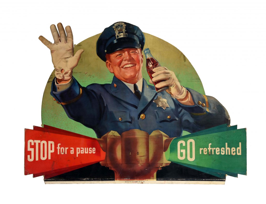 1937 Coca - Cola Policeman Cardboard Sign.