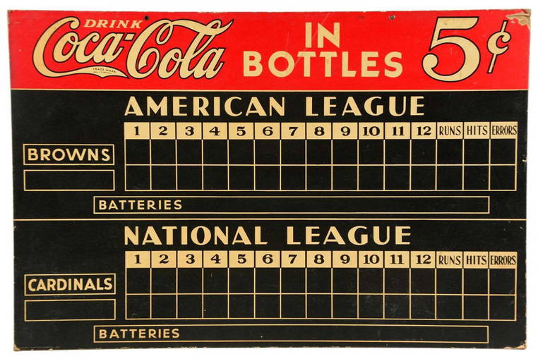 1935 Coca Cola Cardboard Baseball Scoreboard.