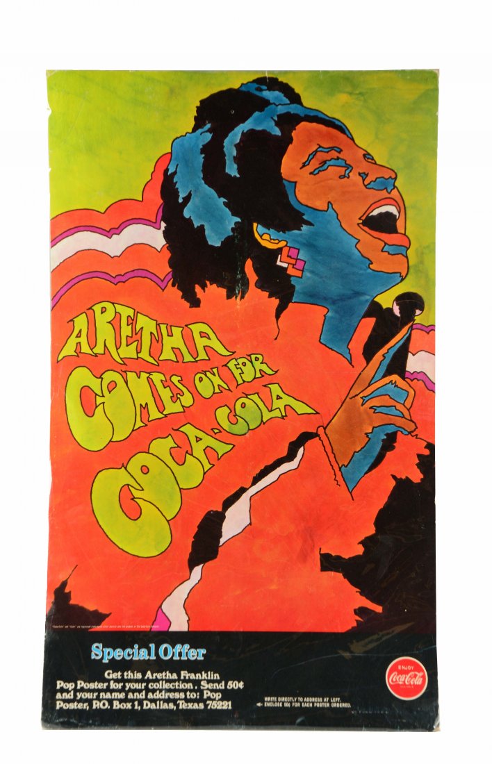 Rare 1968 Coca Cola Aretha Franklin Poster By Milton