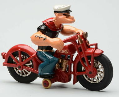 Cast Iron Popeye Motorcycle Statue