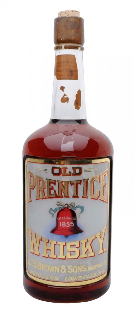Old Prentice Whiskey Reverse On Glass Bottle.