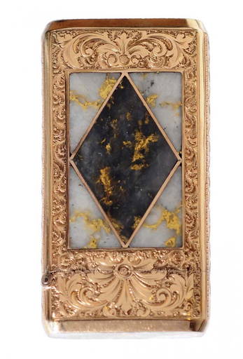 Solid Gold Match Safe With Gold Quartz.