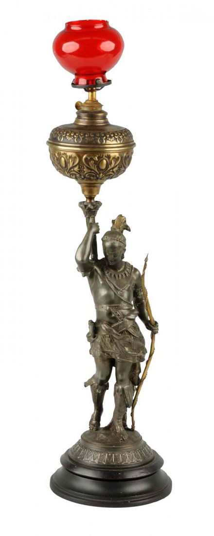 Figural Native American Oil Lamp.