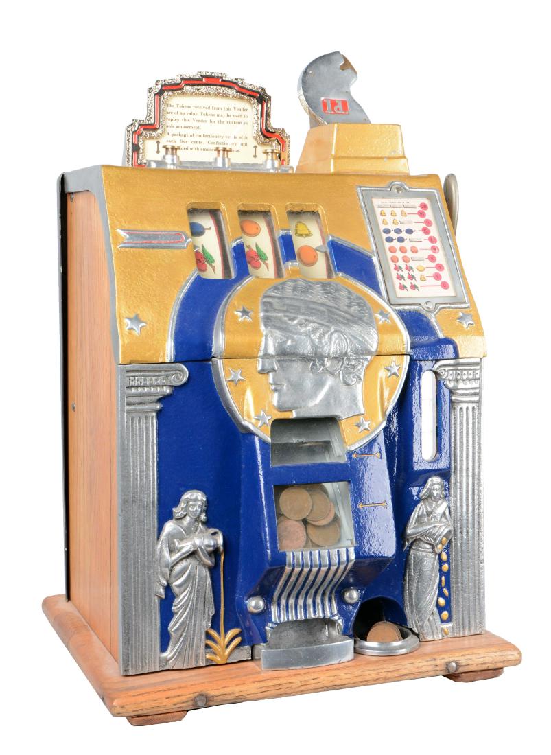 **1d Mills Golden Bell "Roman Head" Slot Machine