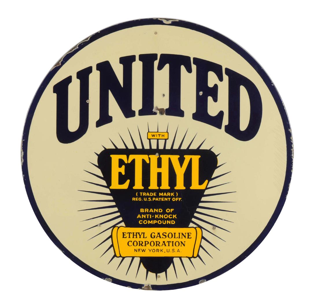 United w/Ethyl Logo Porcelain Sign.