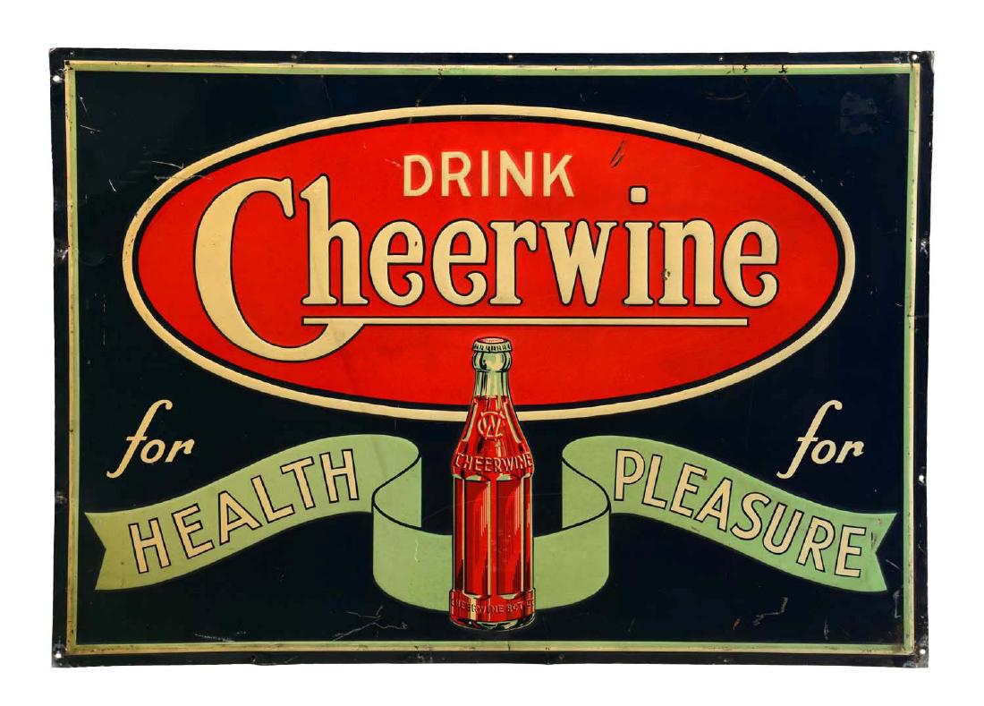 Cheerwine Embossed Tin Advertising Sign.