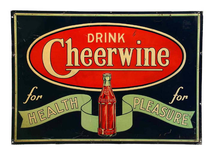 Cheerwine Embossed Tin Advertising Sign.