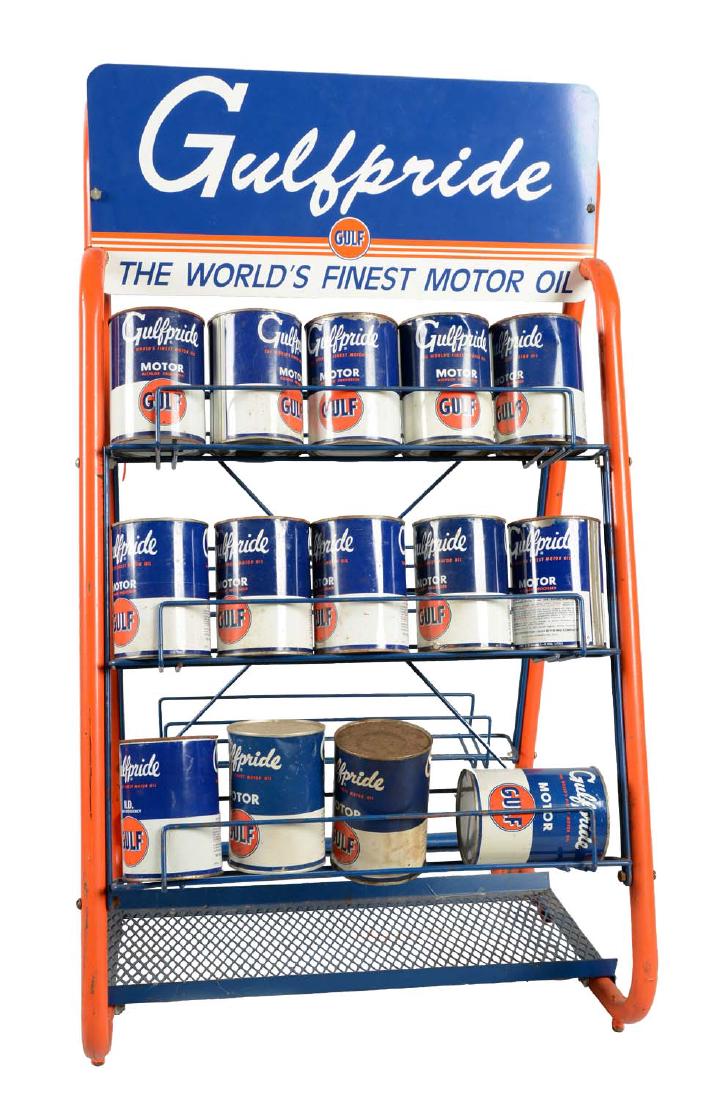 Gulfpride "The Worlds Finest Motor Oil" Oil Can Rack.