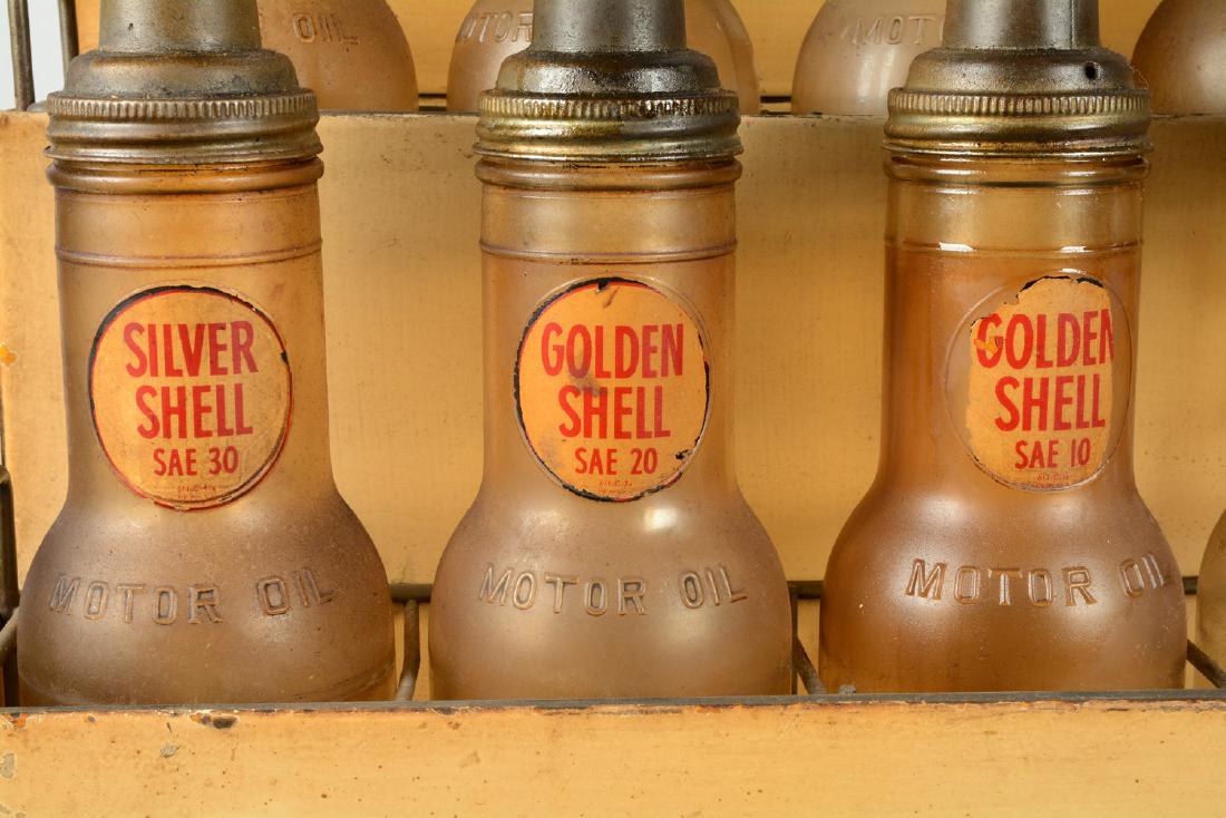 Shell Motor Oil Tin Rack With Glass Bottles