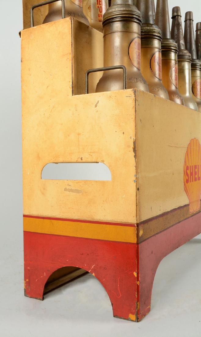 Shell Motor Oil Tin Rack With Glass Bottles