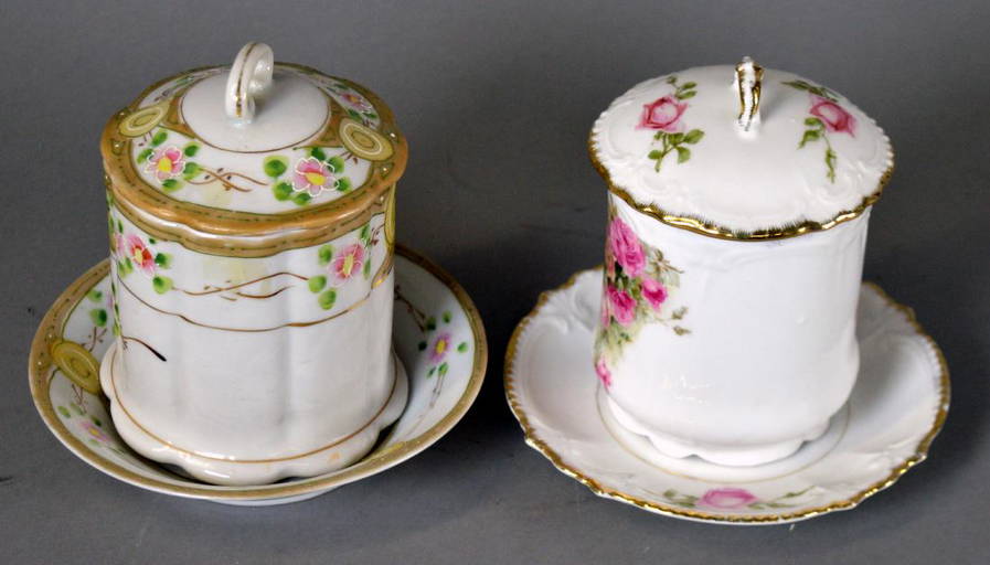 Two Antique Porcelain Condensed Milk Containers