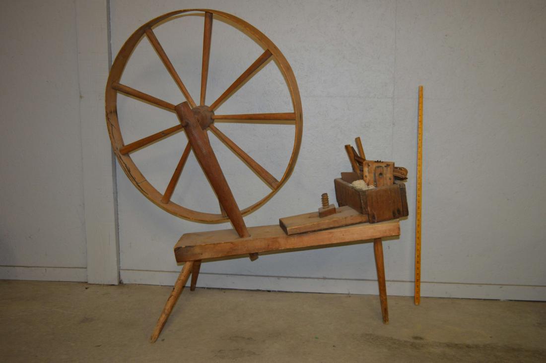 Antique Spinning Wheel & Tools
