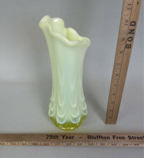 Vaseline Opalescent Glass Swung Vase