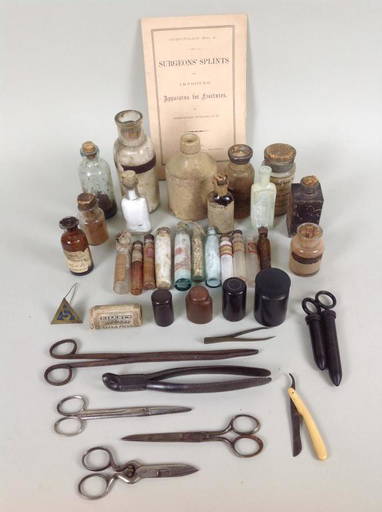 19th Century Apothecary Bottles & Surgical Instruments