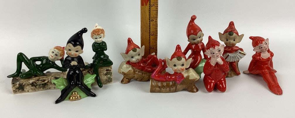 Mid-century Modern Christmas Ceramic Pixie Elf Collection, Set Of ...