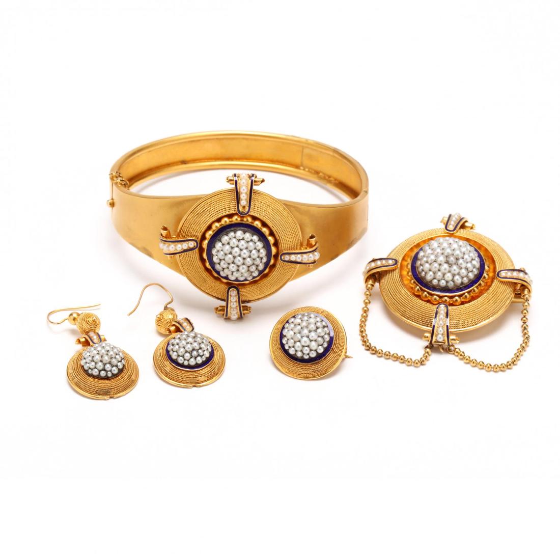 Victorian Gold, Seed Pearl and Enamel Parure