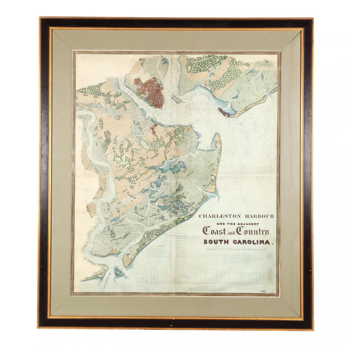 Rare and Imposing 1825 Map of Charleston Harbor
