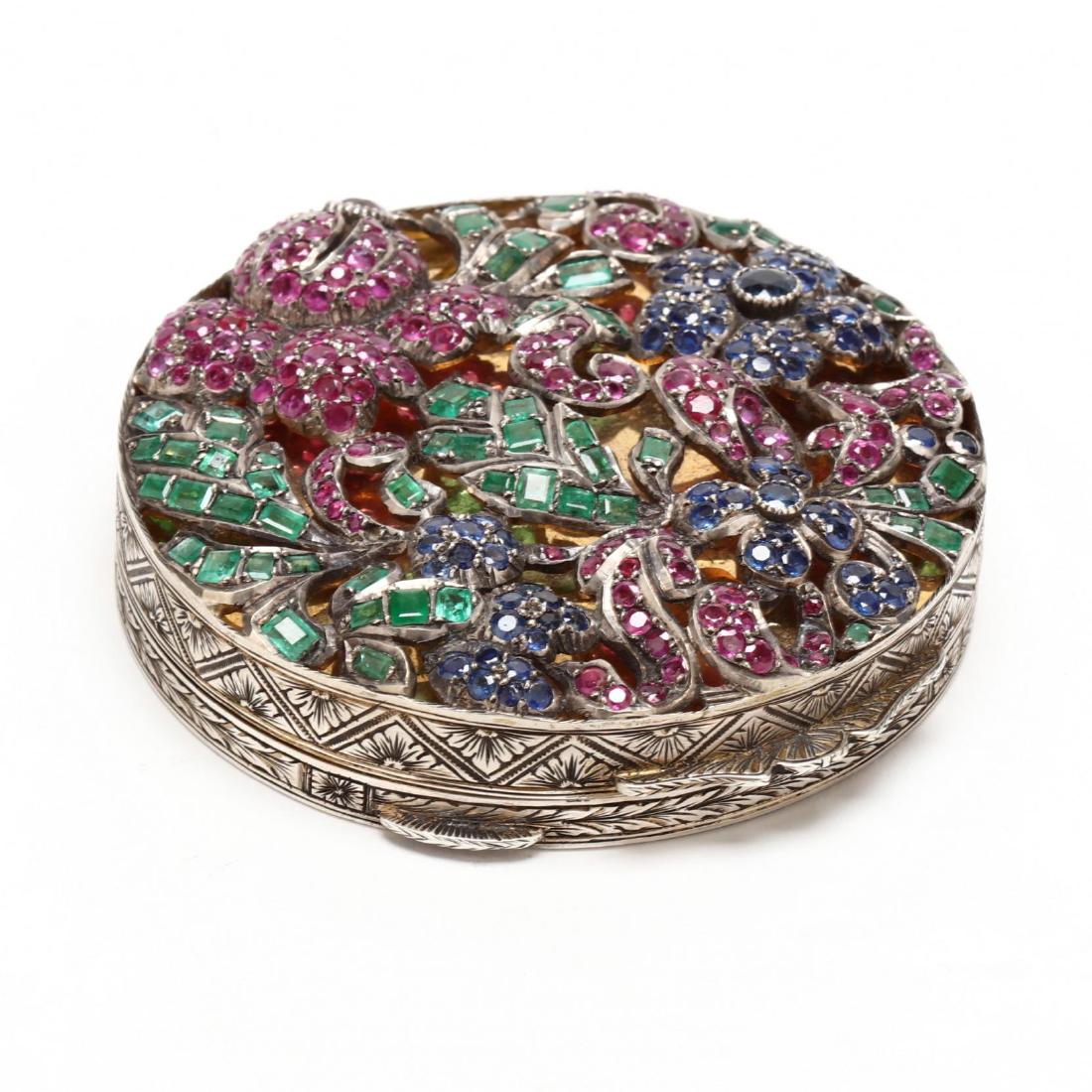 A Vintage Silver, Silver-Gilt, and Gemset Compact