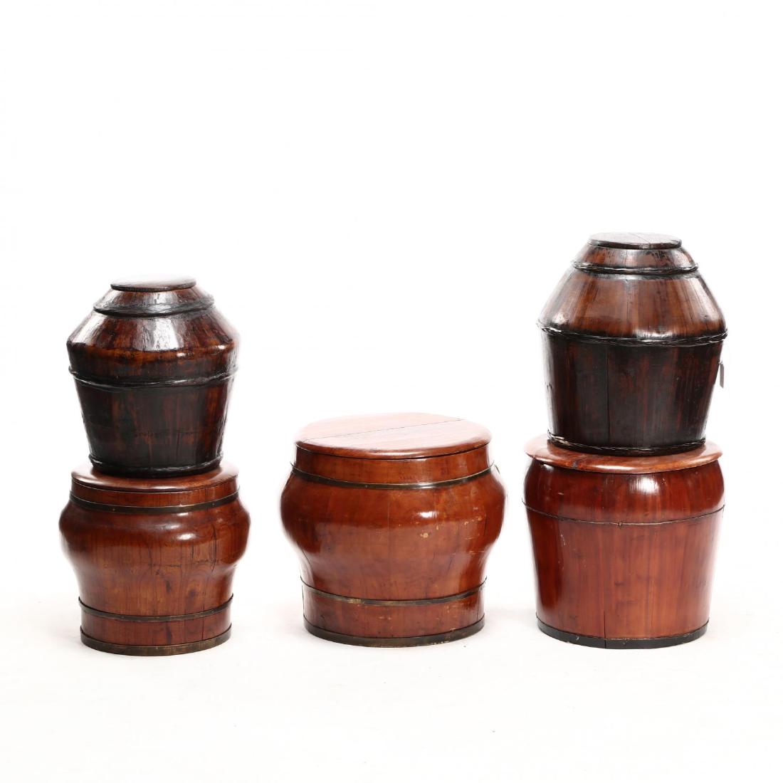 Five Chinese Lidded Storage Buckets