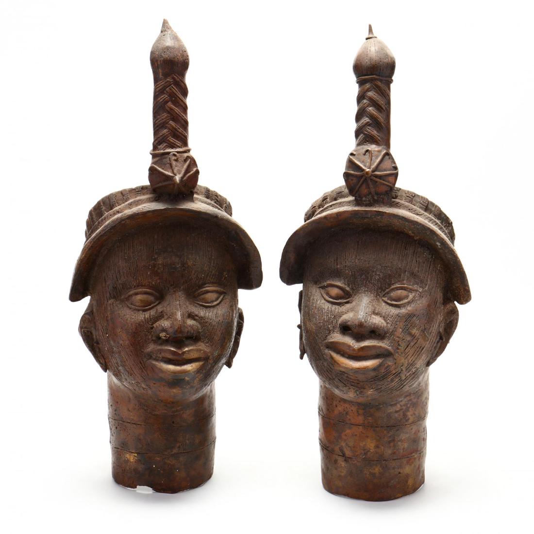 Two African Ife Bronze Heads, Both Male