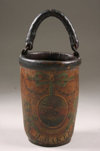 194: Early American Painted Leather Fire Bucket,