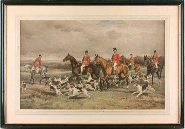 Vintage English Fox Hunting Lithograph,