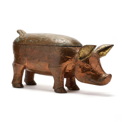 A Lidded Copper Pig Serving Vessel