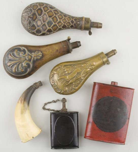 713: (6) Antique Gunpowder Containers,