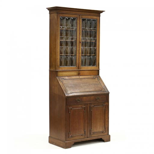 English Oak Secretary Bookcase