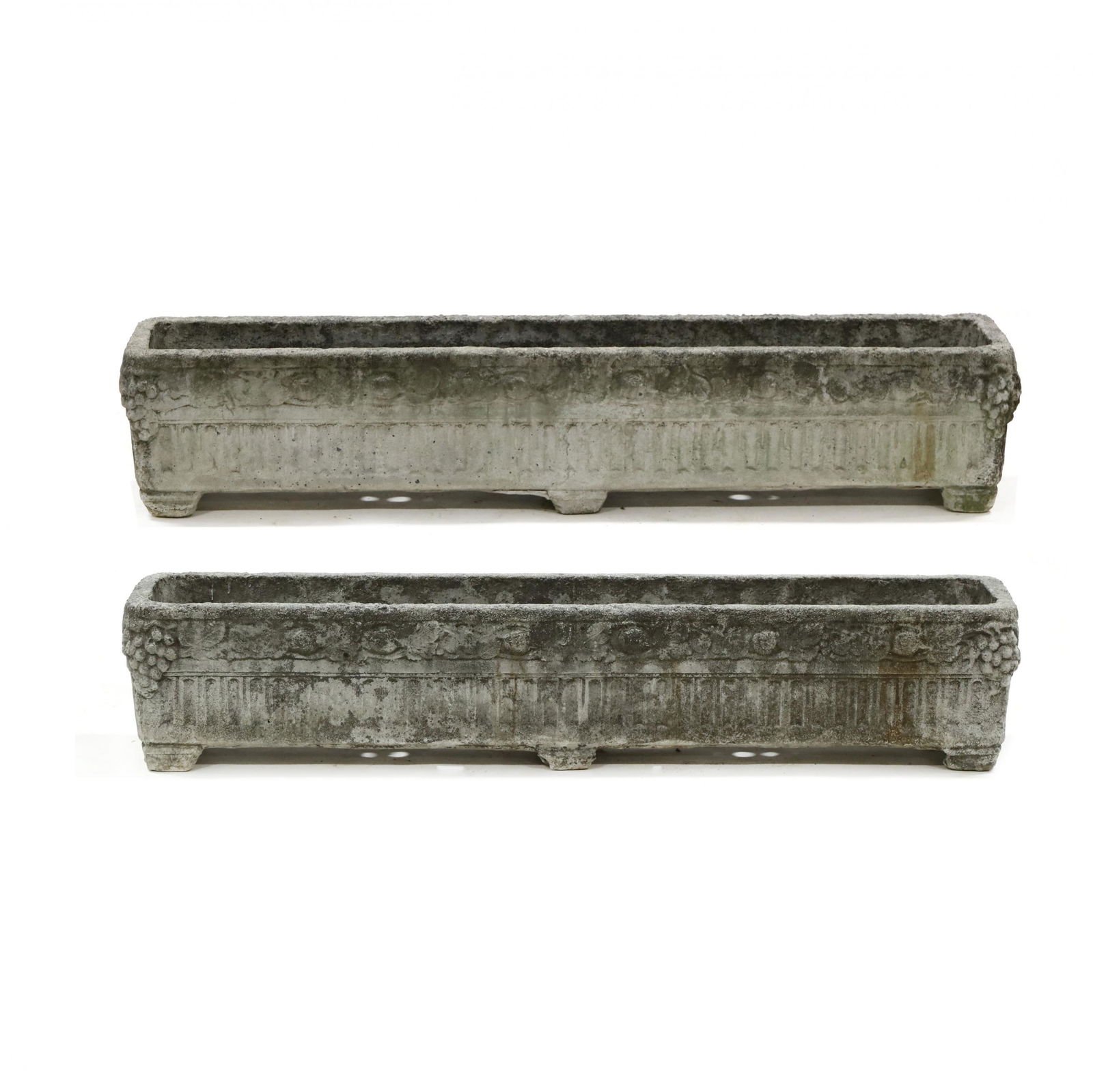 Vintage Pair Of Large Cast Stone Trough Form Planters