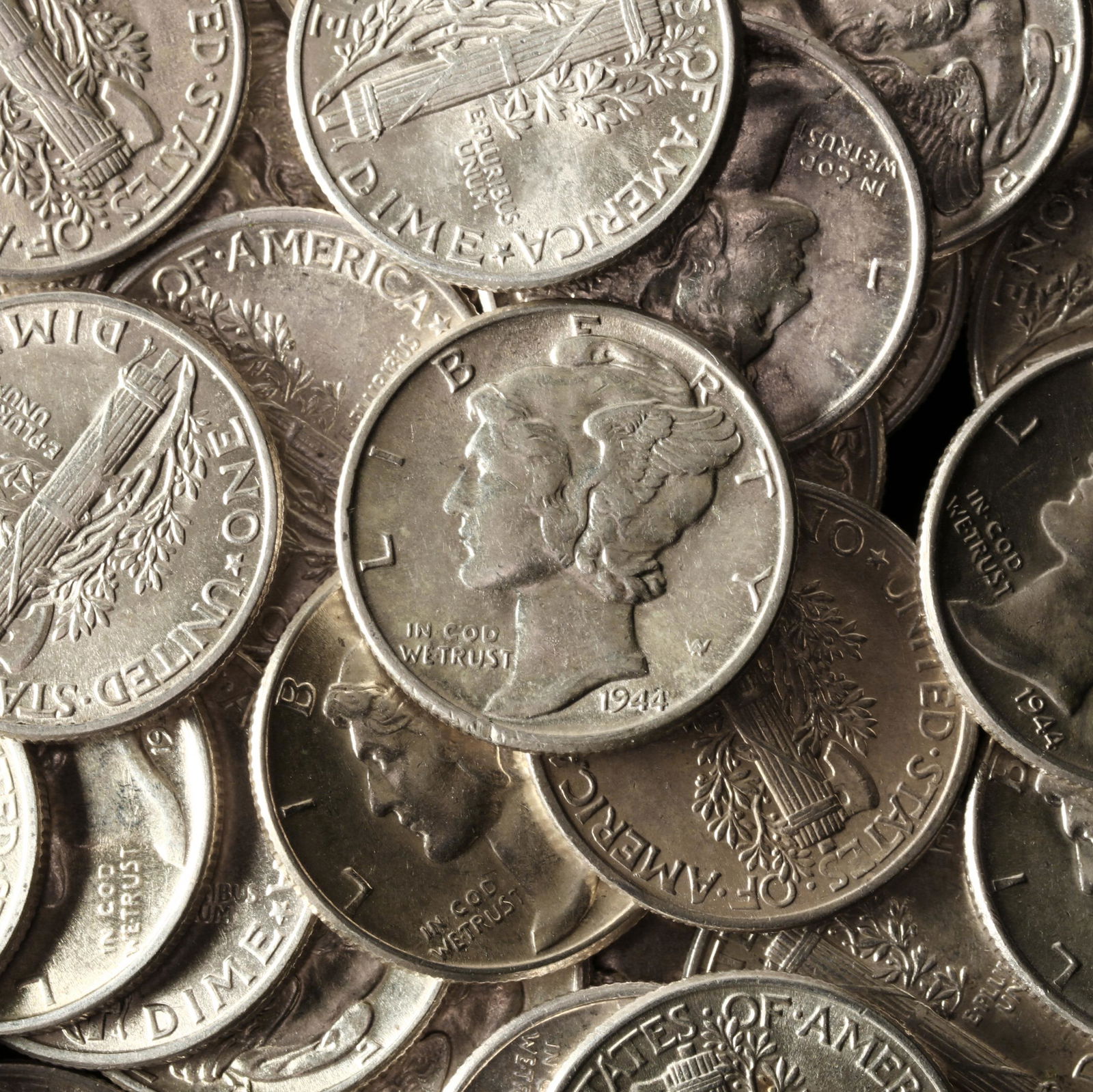 Roll Of Fifty (50) Au Bu 1944 Mercury Dimes