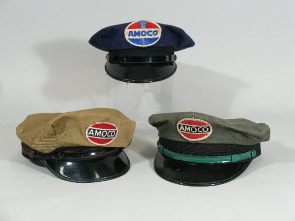 4: Three Vintage Gas Station Attendant Hats, Amoco,
