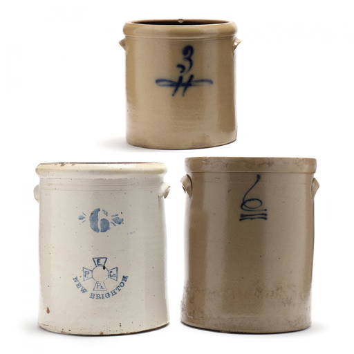 Three Stoneware Storage Crocks