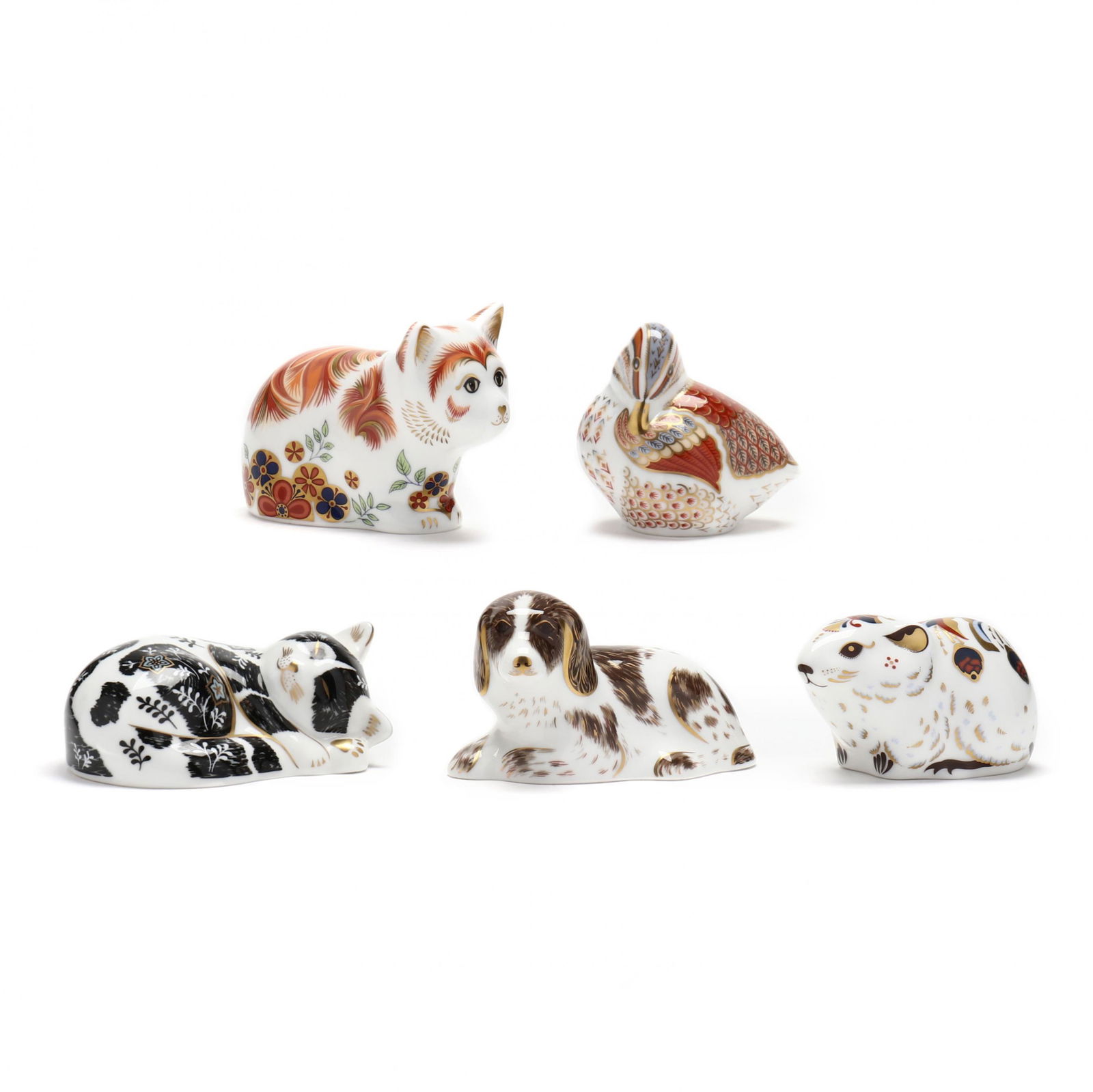Five Royal Crown Derby Collector's Guild Porcelain Animal Paperweights