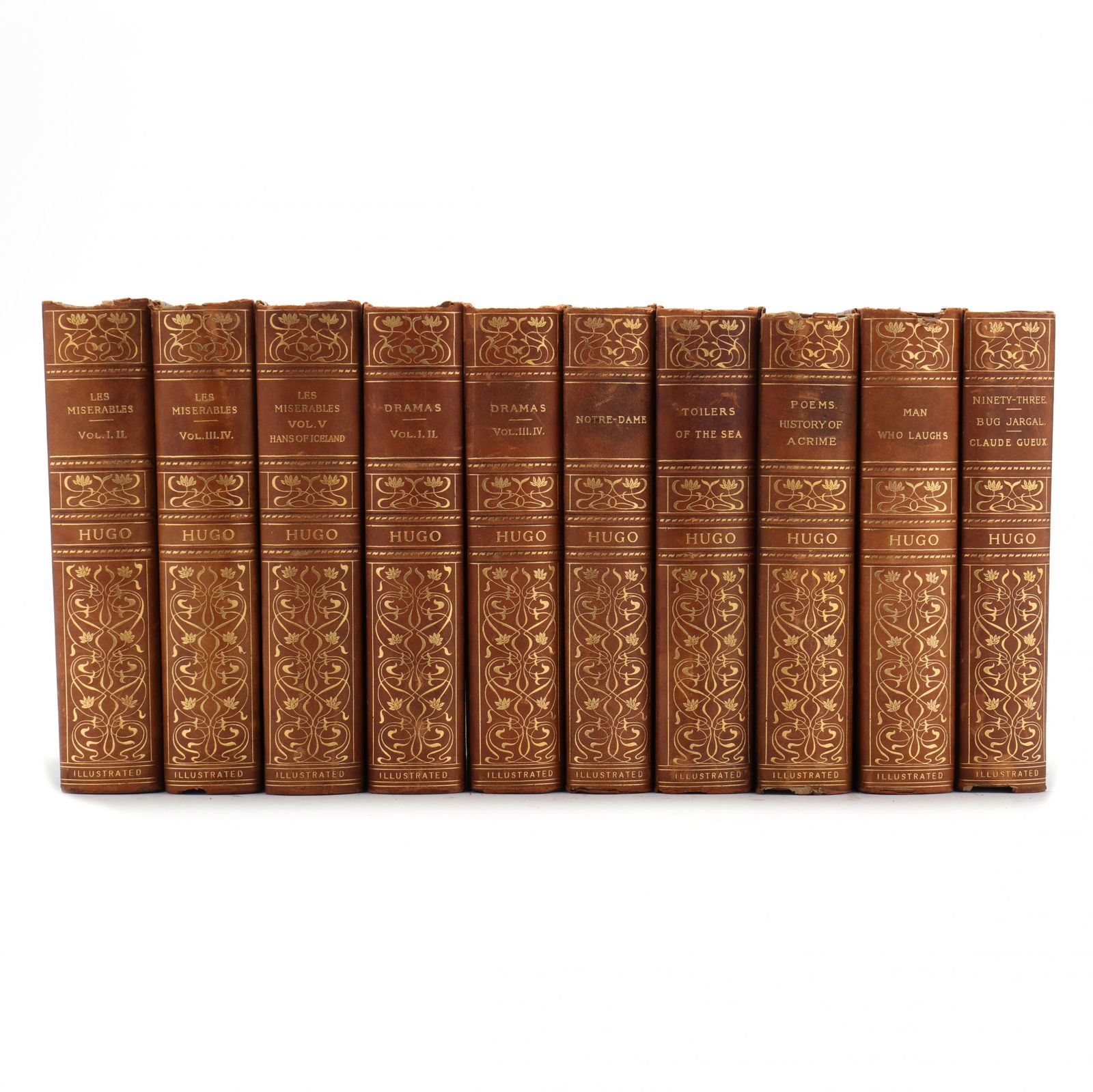Ten Leather Bound Volumes Of Victor Hugo's Works
