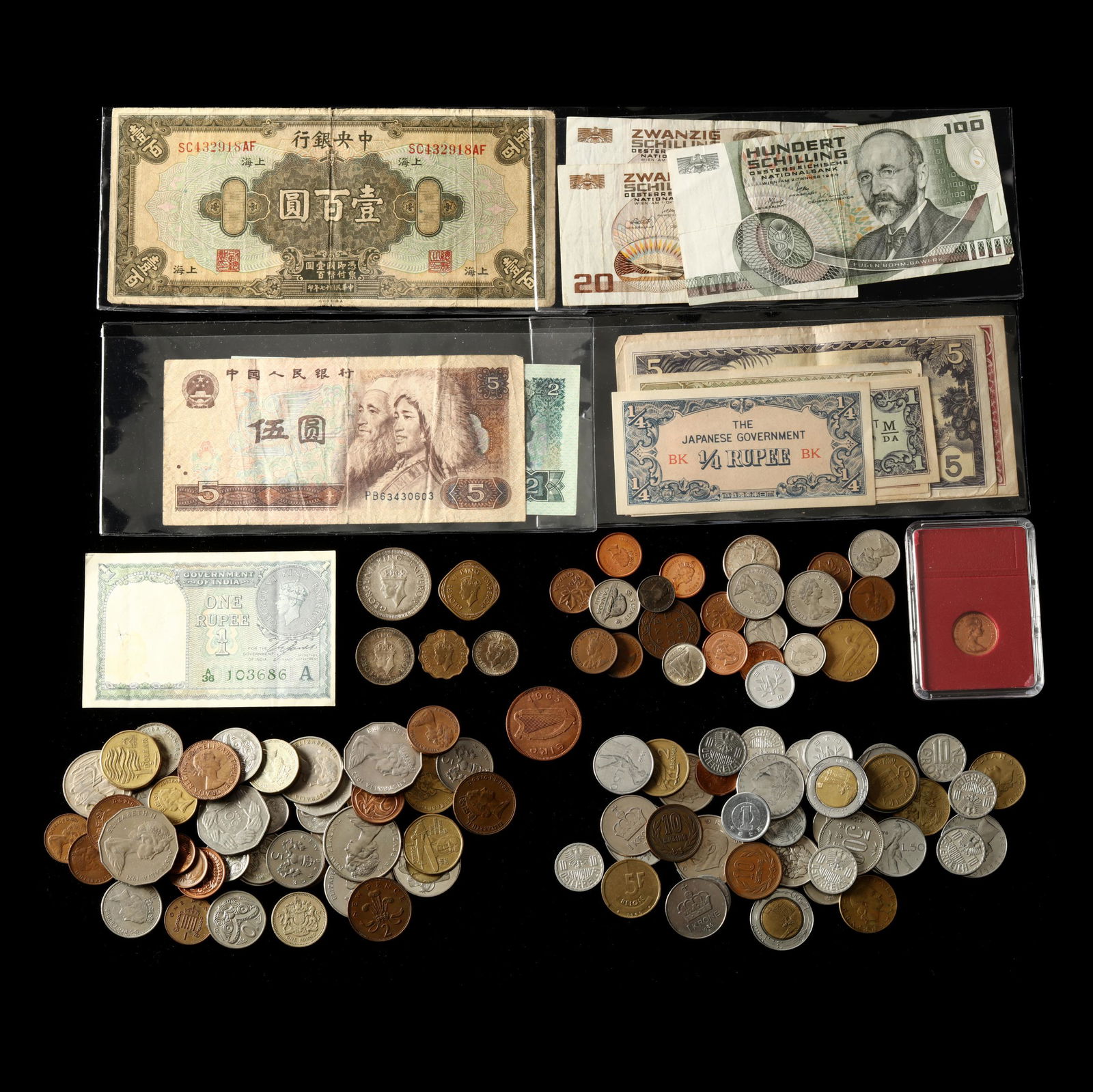 Grouping Of World Coins And Currency