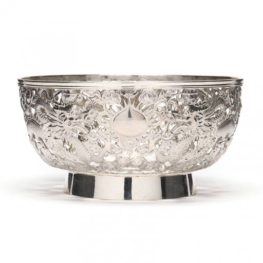 A Chinese Export Silver Dragon Bowl, Mark Of Sing Fat And Wing Fat