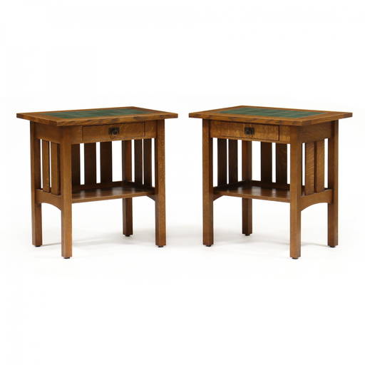 Warren Hile, Pair of Mission Oak Style Tile Top Tables (#0296) on Jan ...
