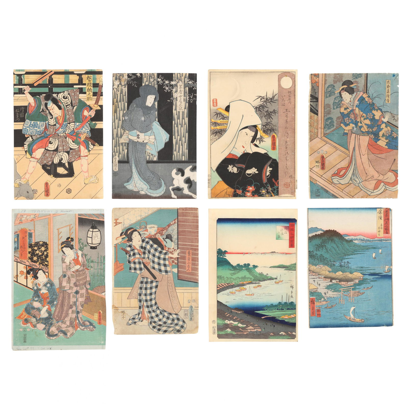 Collection Of Eight Edo Period Japanese Woodblock Prints