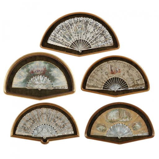 Five Custom Framed Antique Fans
